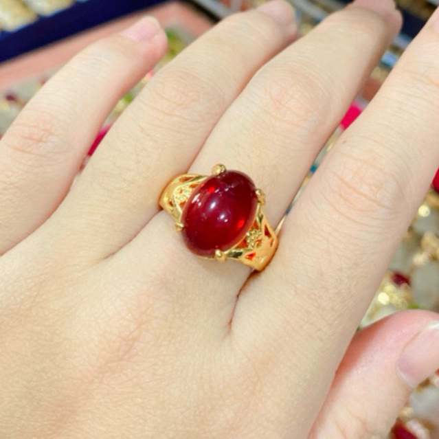 Jual CINCIN EMAS BATU GIOK MERAH UKIR POLOS XUPING ANTI LUNTUR | Shopee ...