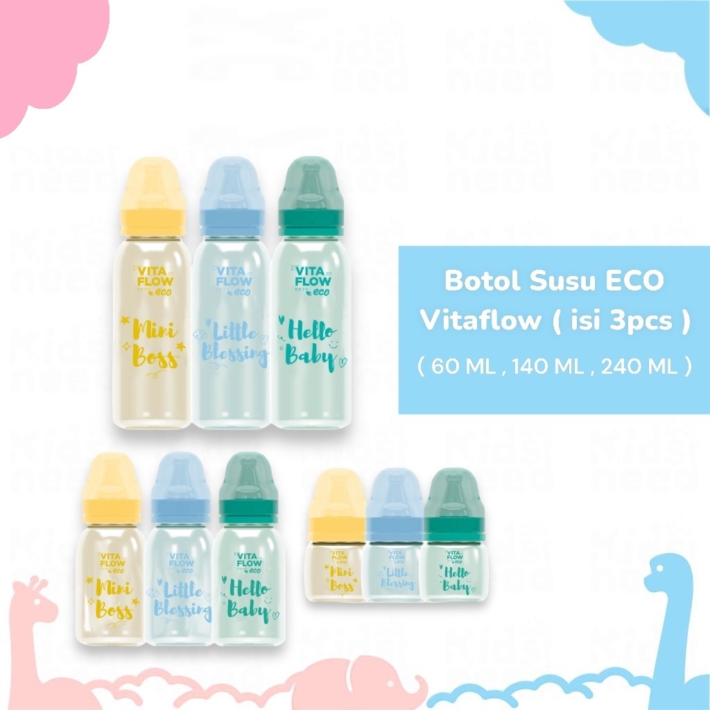 Jual PROMO Paket Hemat 3pcs Botol Susu Vitaflow 240ml / 140ml / 60ml / Dot Bayi Reguler Nipple ...