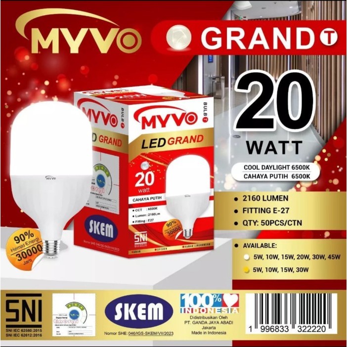 Jual MYVO Grand Bulb T LED 20 Watt Lampu Led Tabung Putih | Shopee ...