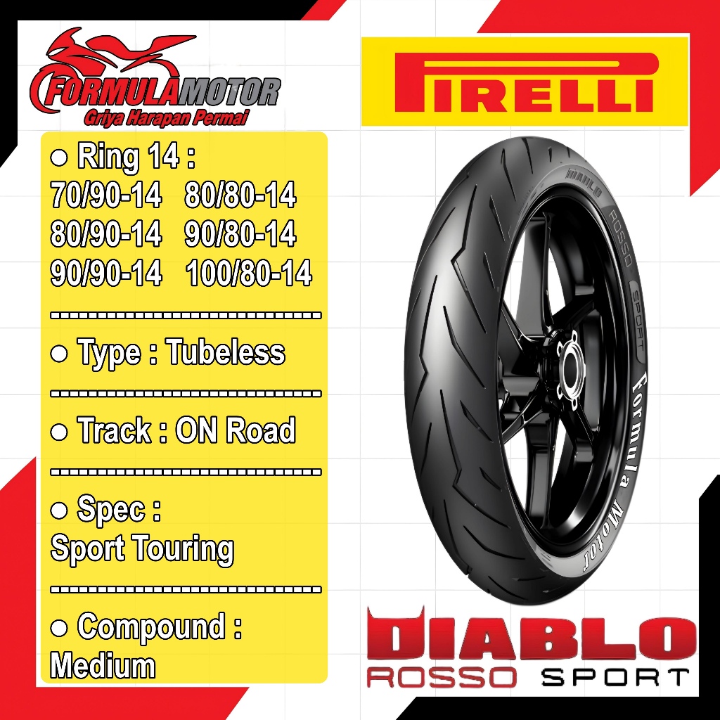 Jual Pirelli Diablo Rosso Sport Ring 14 Tubeless All Size - Ban Tubles ...