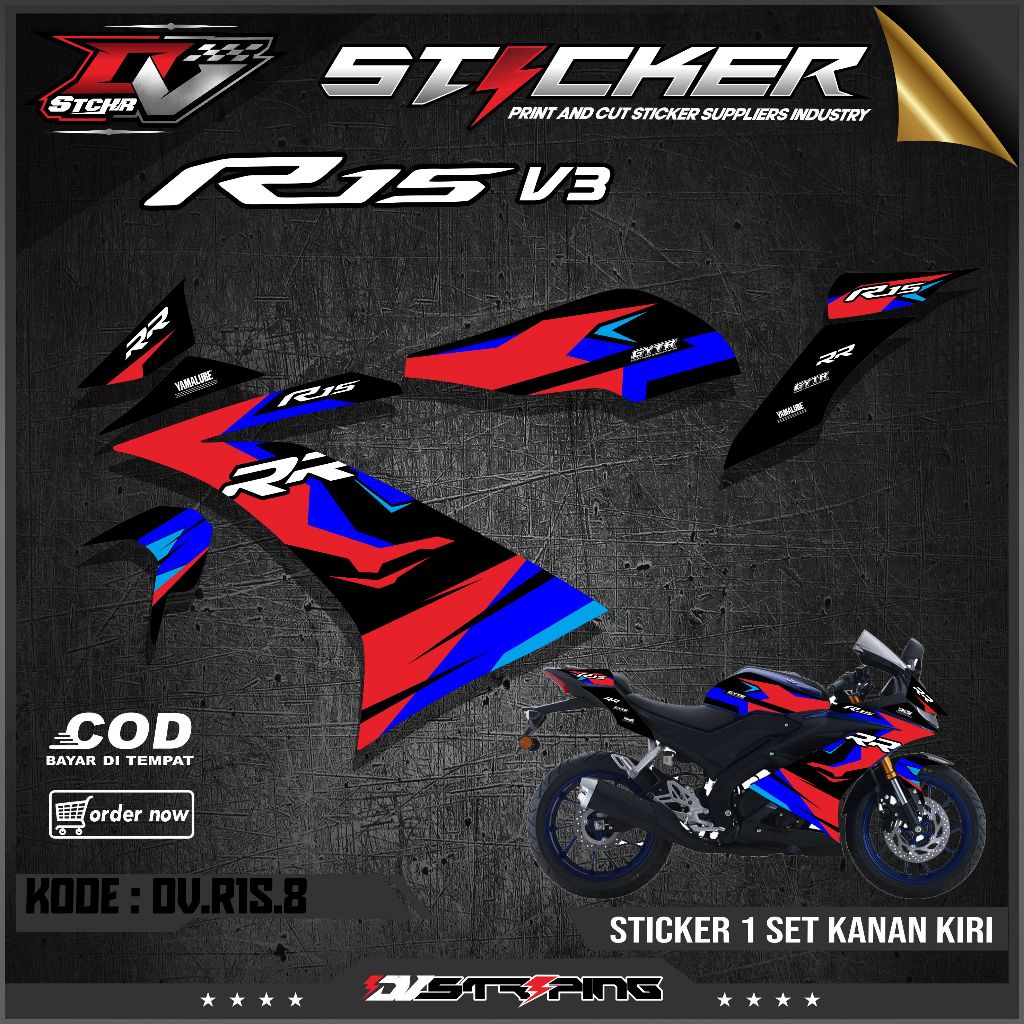 Jual STICKER STRIPING VARIASI SEMIFULL R15 V3 / R15 VVA-STIKER MOTOR ...