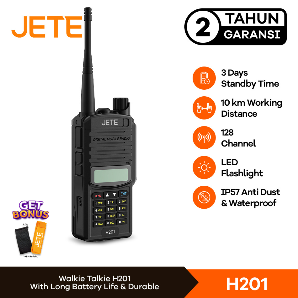 Jual JETE HT H201 Handy Talky 128 Channel PC Programmable IP57 Walkie ...