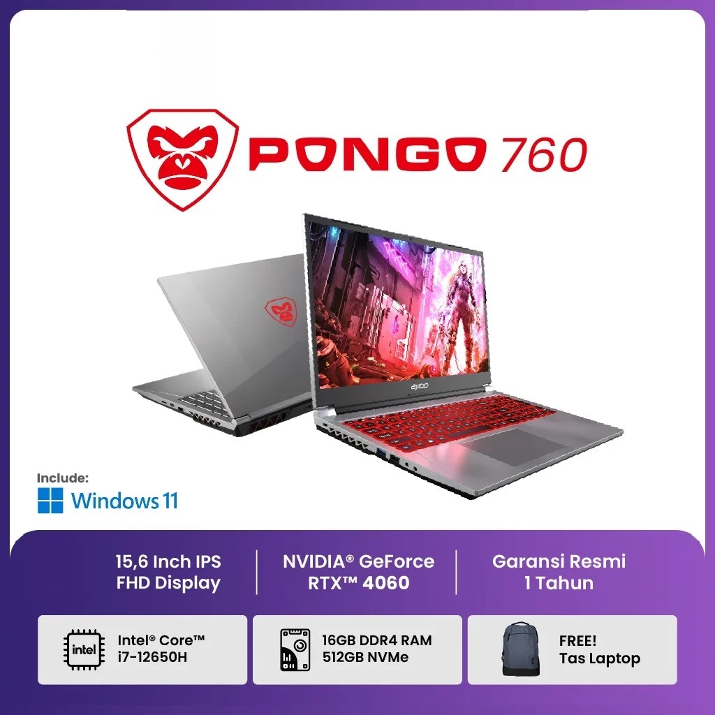 Jual Axioo Pongo 760 core i7 12620H ram 16GB ssd 512GB RTX 4060 15.6 ...