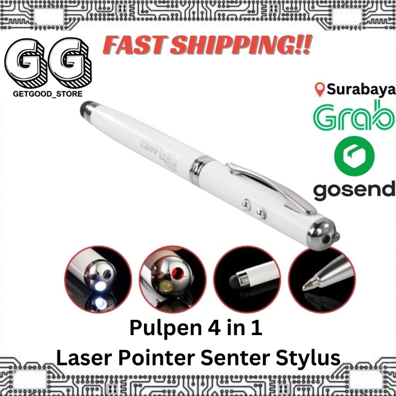 Jual Pulpen 4 in 1 Laser Pointer Senter dan Stylus Tinta Hitam | Shopee ...