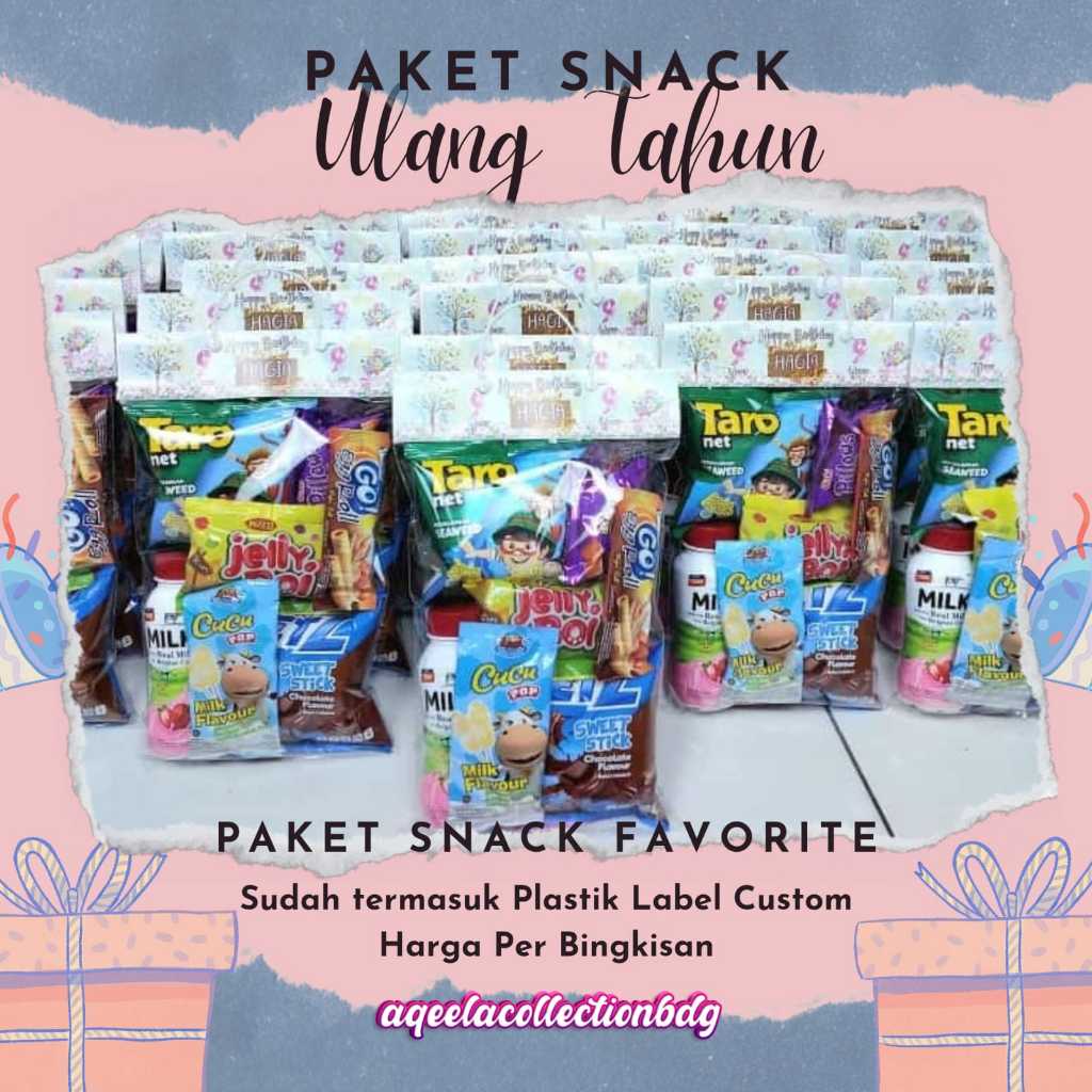Jual SNACK ULTAH PAKET FAVORIT + PLASTIK LABEL CUSTOM | Shopee Indonesia