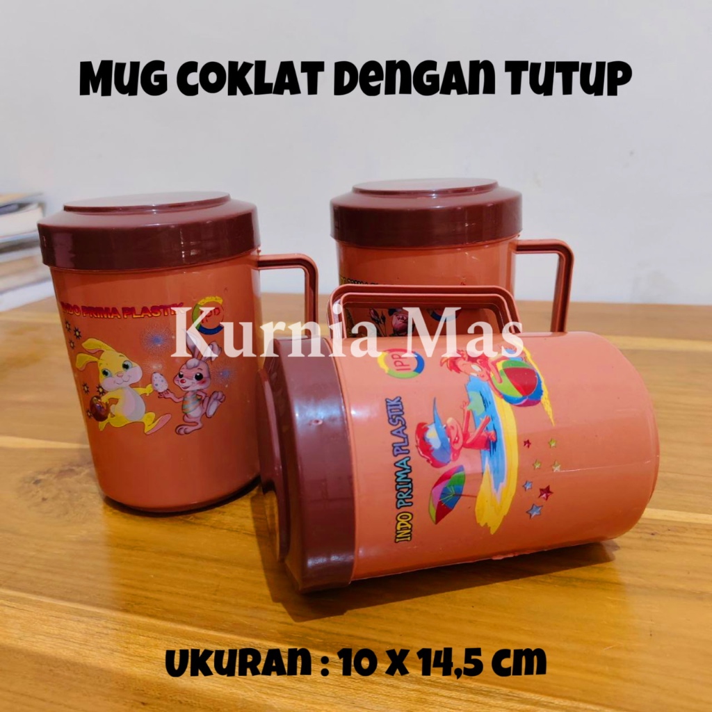 Jual Mug Plastik Tutup Warna Cokelat Gelas Kopi Cangkir Tutup Eskan ...