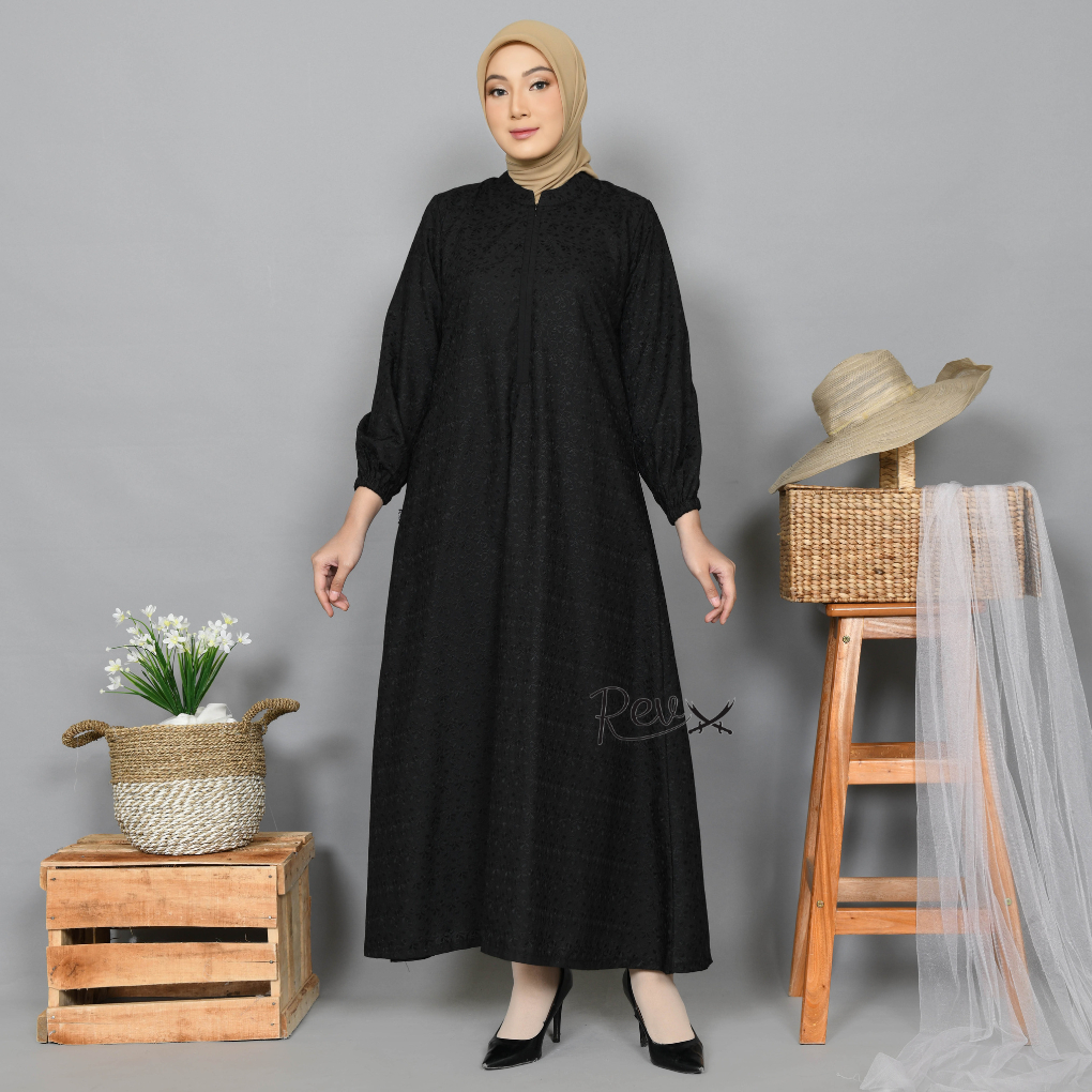 Jual REV - Gamis Wanita Hitam Wanita Model Klok Tangan Karet Busana ...