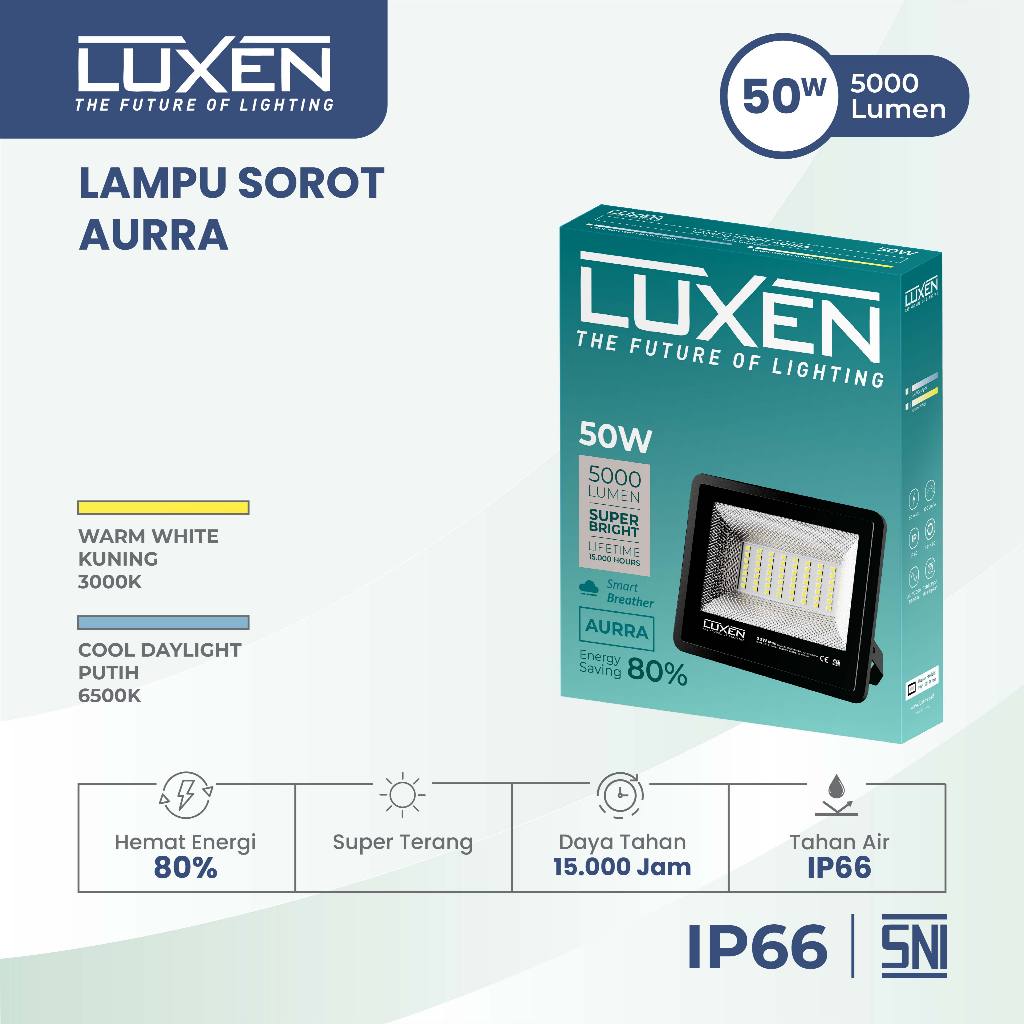 Jual LUXEN LAMPU SOROT LED FLOOD LIGHT AURRA 50 Watt Cahaya Putih dan Kuning | Shopee Indonesia