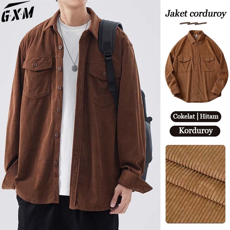 Jual Kemeja Corduroy Retro Long Sleeve Outer Shirt Casual Oversize ...