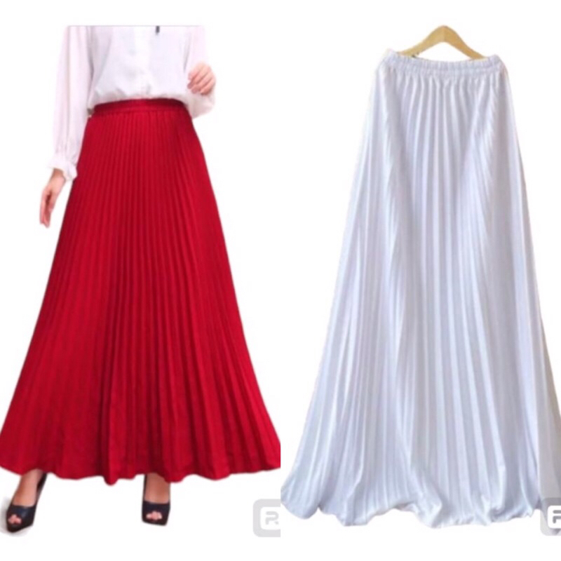 Jual Rok Plisket Merah Putih Panjang Premium Tebal | Shopee Indonesia