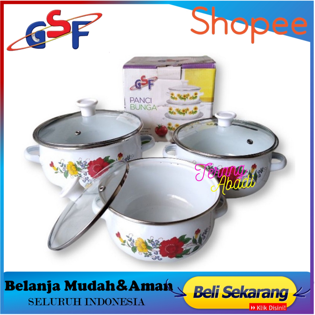 Jual Panci Enamel GSF G-1618 Panci 3 Susun Tutup Kaca Motif Bunga ...