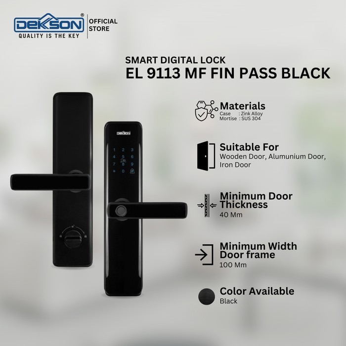 Jual SMART DIGITAL LOCK DEKKSON EL 9113 MF FIN PASS BLACK GAGANG PINTU ...