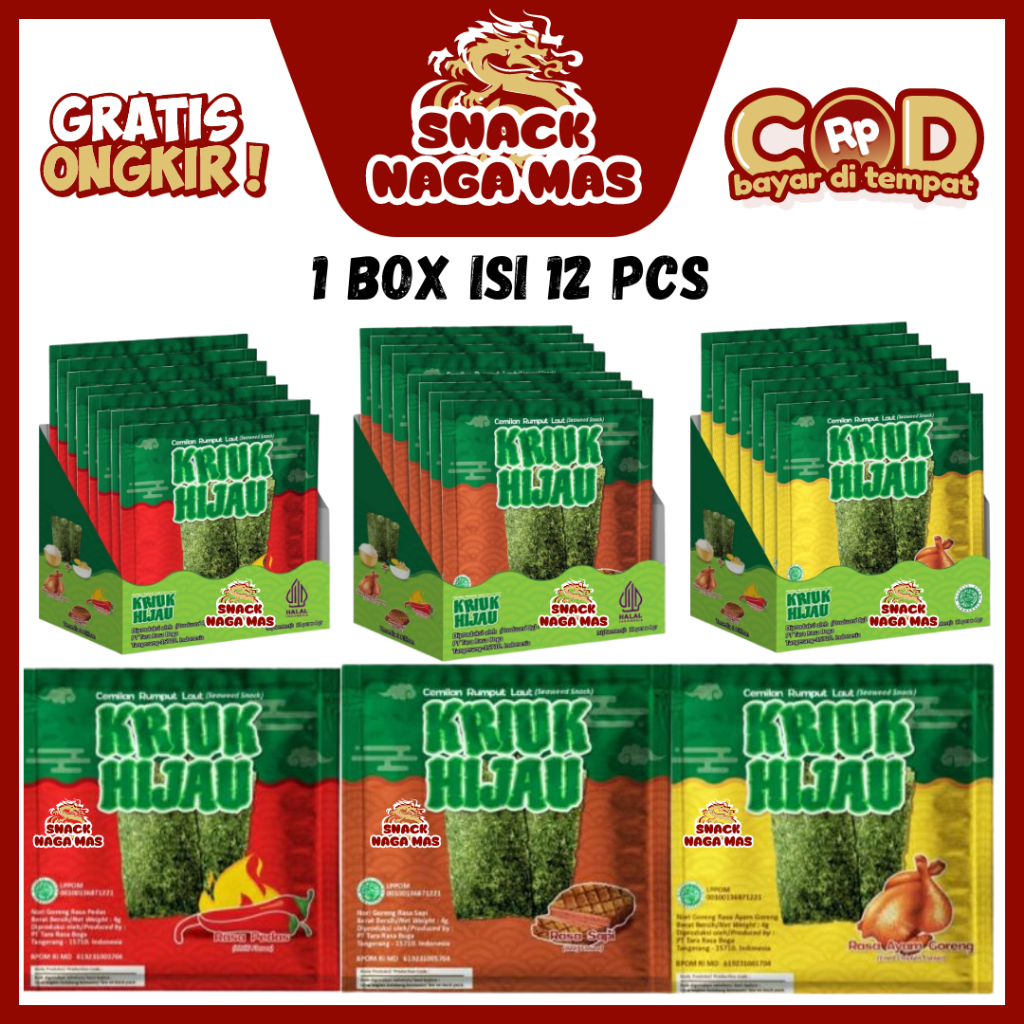 Jual RUMPUT LAUT KRIUK HIJAU CEMILAN SEAWEED [1 BOX ISI 12 PCS ...