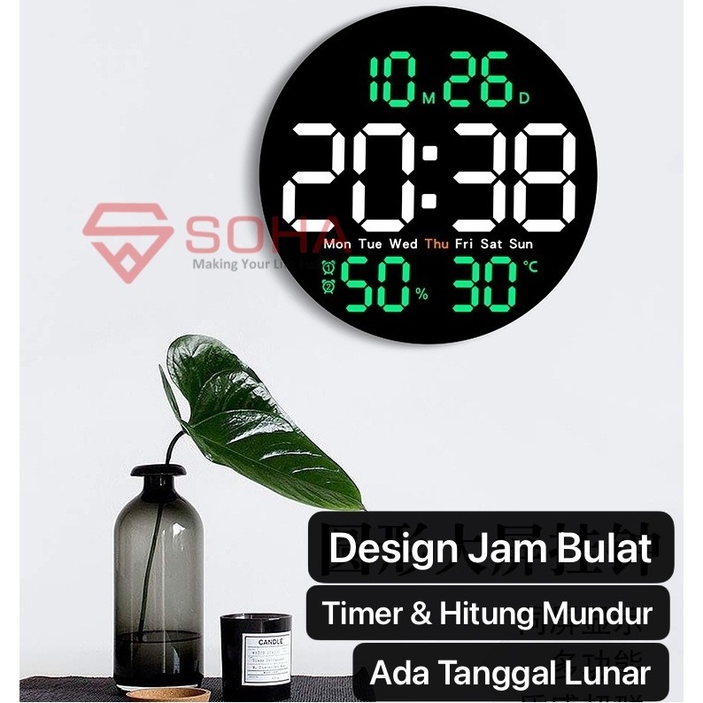 Jual JD-5501 Jam Bulat LED Besar Digital Humidity Kelembapan Dapat ...