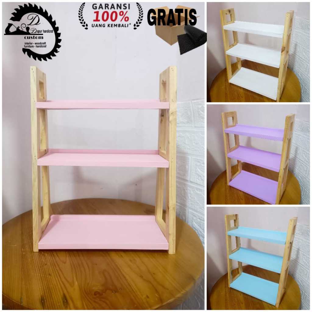 Jual RAK SUSUN 3 TINGKAT MEDIUM WARNA WARNI / RAK KAYU JATI BELANDA ...