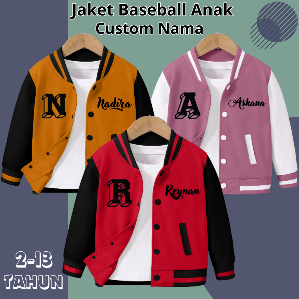 Jual Jaket Baseball Anak Custom Nama+Inisial Terbaru Usia 2 3 4 5 6 7 8 ...