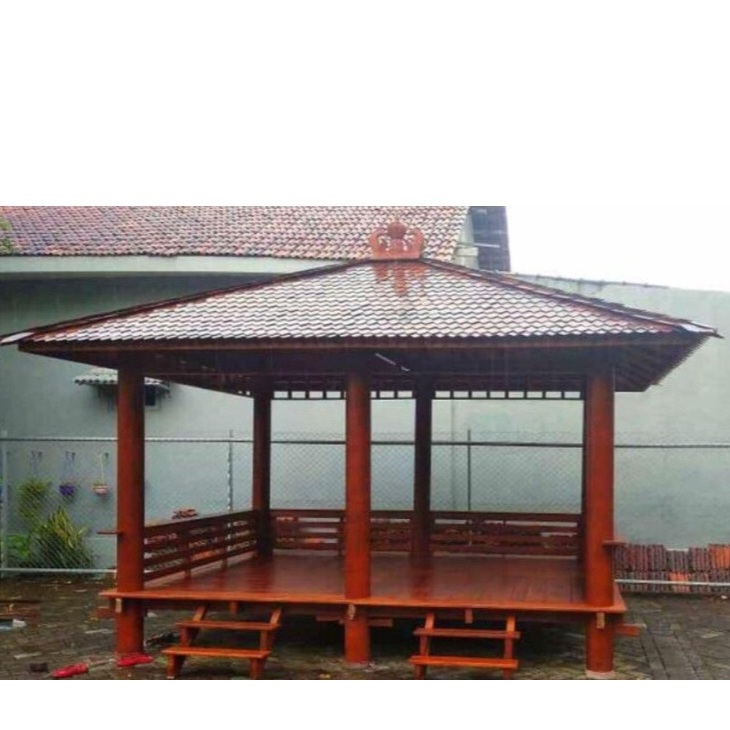 Jual Gazebo Model 6 Tiang Kayu Kelapa Atap Sirap Kayu Ulin | Saung ...