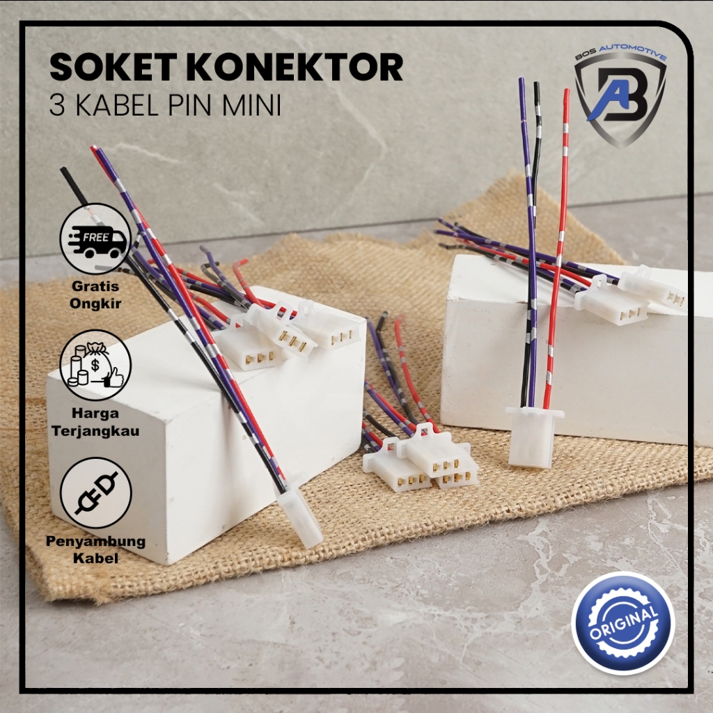 Jual Soket Sambung 3 Pin Kecil / Mini Socket Sambungan Kabel Konektor ...