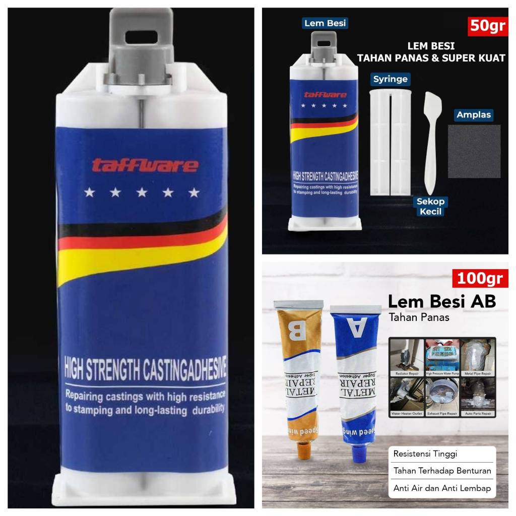 Jual Lem Besi Super Kuat Tahan Panas AB Epoxy 50gr Perekat Baja Metal ...