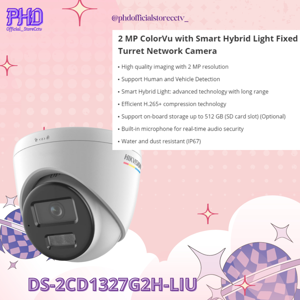 Jual IP Cam DS-2CD1327G2H-LIU Hikvision 2 MP ColorVu with Smart Hybrid Light Fixed Turret ...