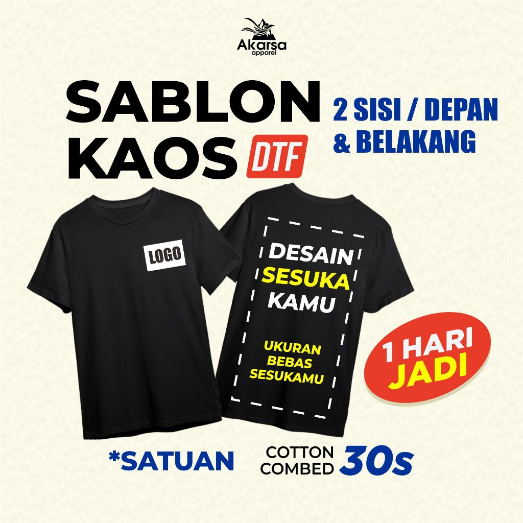 Jual [ 1 HARI JADI ] kaos sablon custom Satuan Cotton Combed 30S Custom DTF Lusinan Desain Bebas ...