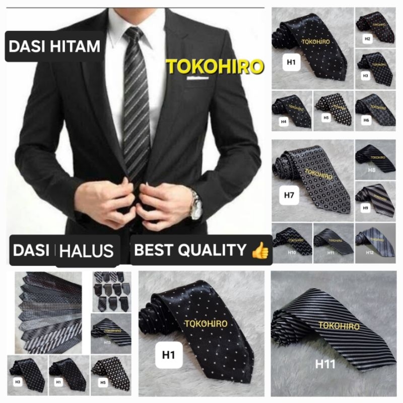 Jual Dasi Pria garis hitam satin motif bahan halus motif garis salur ...