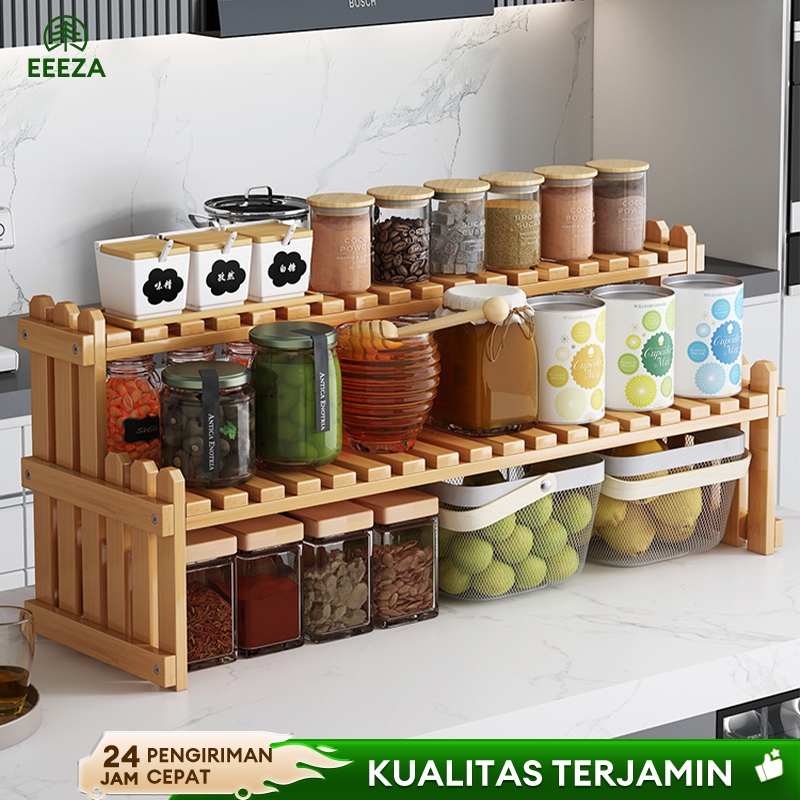 Jual Rak Bumbu dapur susun 2 Rak serbaguna Bawang susun Kayu Rak Bumbu ...