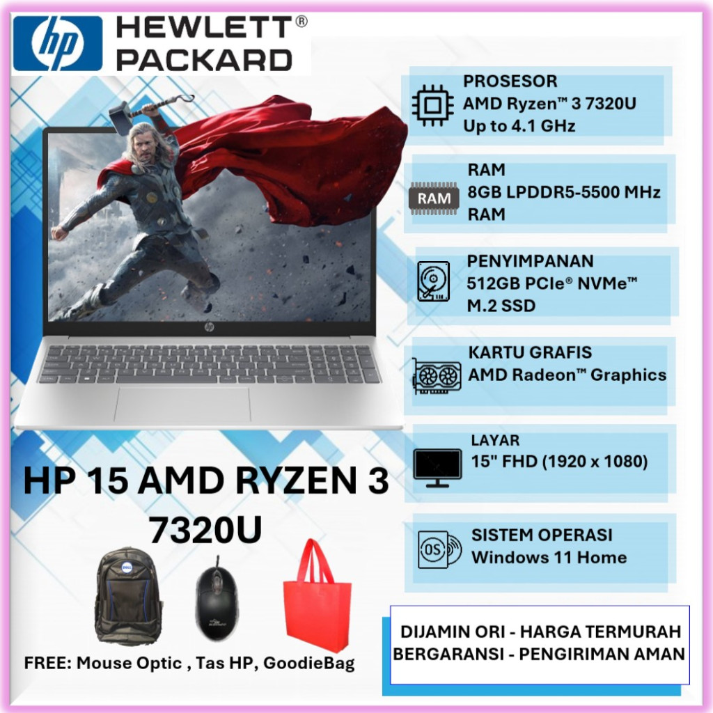 Jual Laptop HP AMD Ryzen 3 7320U 8GB DDR5 1TB SSD 15 inch Full HD ...