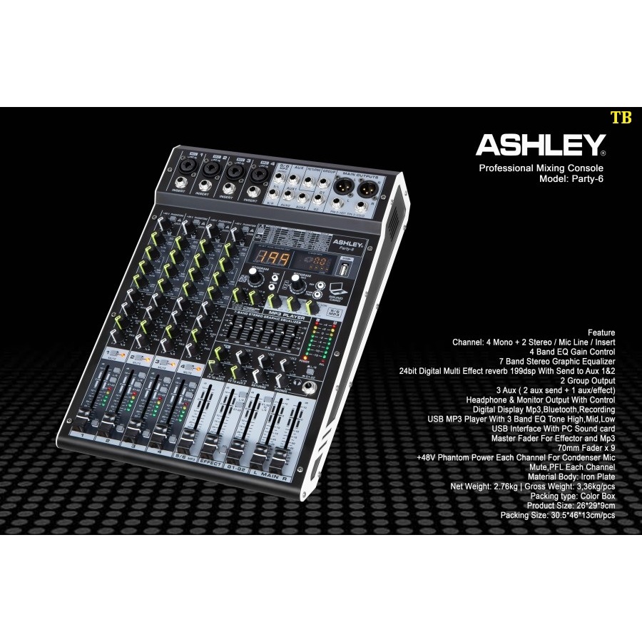 Jual Mixer Ashley Party 6 /Ashley Party6/6 Channel Bluetooth ORIGINAL | Shopee Indonesia