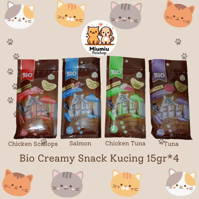 Jual Bio Creamy liquid snack kucing 15gr x 4pcs cemilan kucing creamy ...