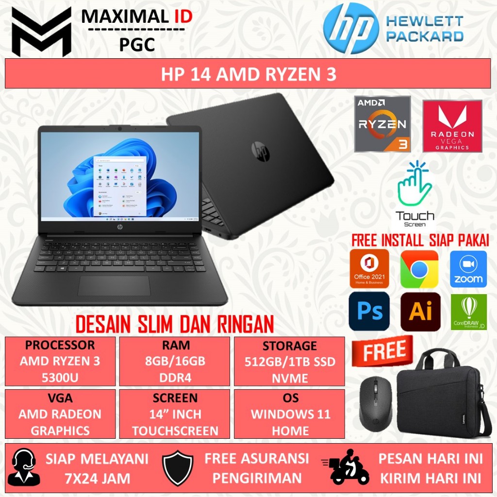 Jual LAPTOP HP AMD RYZEN 3 5300U RAM 16GB 512GB SSD FULL HD TOUCHSCREEN ...