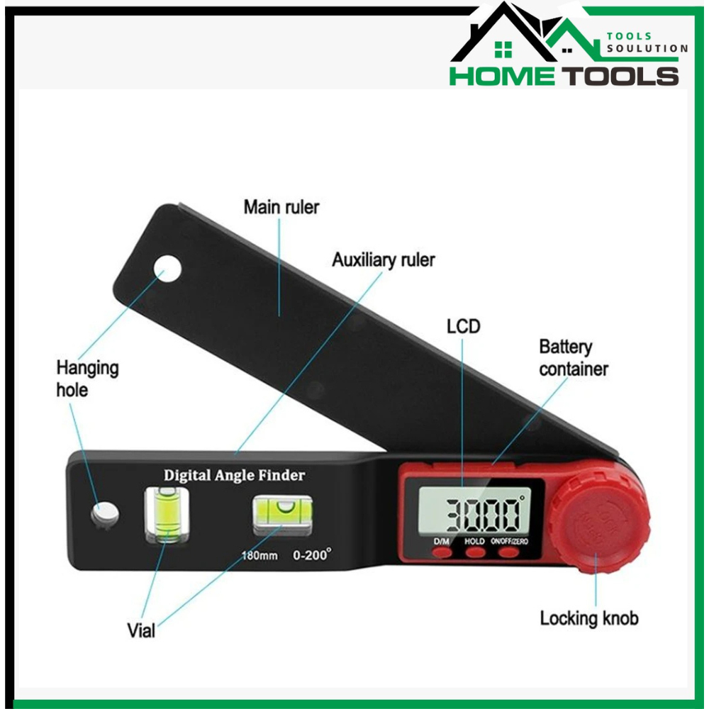 Jual Pengukur Siku Derajat Sudut Digital Penggaris Waterpass 2 in 1 Dimensi Pasekon Penggaris ...