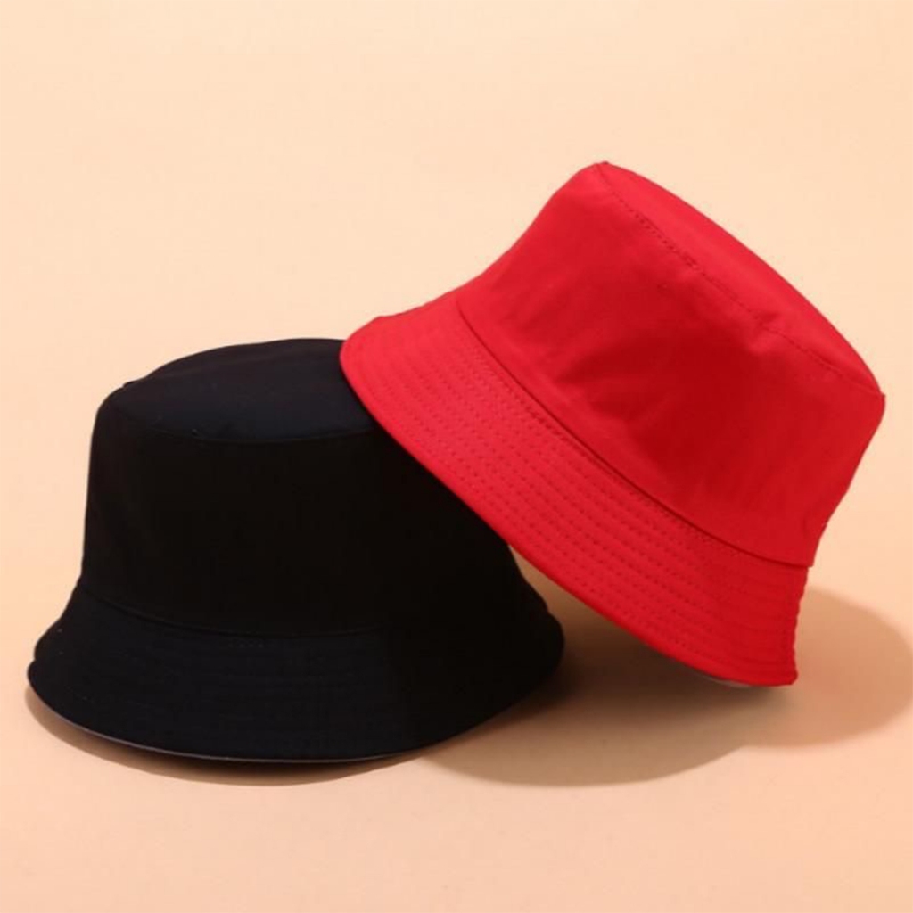 Jual Indostreet - Topi Bucket Hat Paket 2 Pcs Warna Hitam Merah Unisex ...