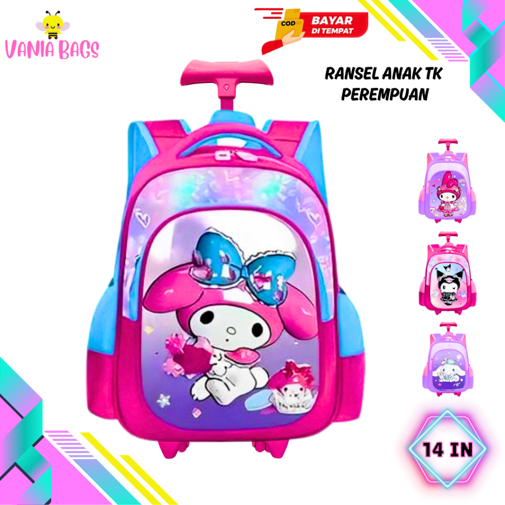 Jual tas koper anak perempuan sekolah tk & paud gambar motif kuromi 3d timbul import waterproof ...