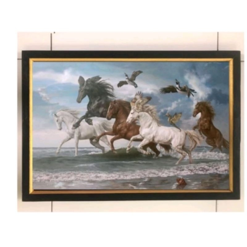 Jual Hiasan dinding cetak gambar plus bingkai kuda lari ukuran 65*45 ...