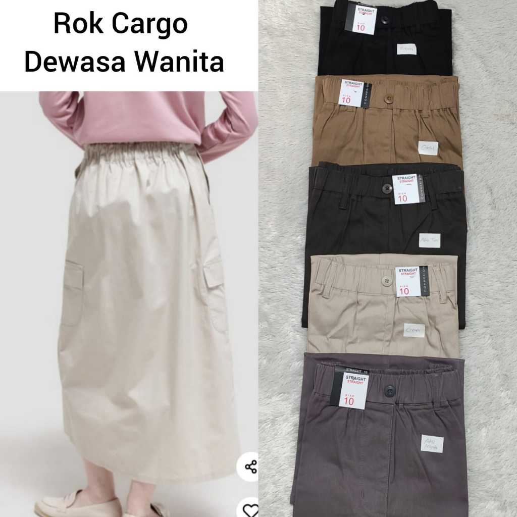 Jual Rok Cargo Dewasa Wanita Chinos Polos Perempuan Pinggang Karet ...