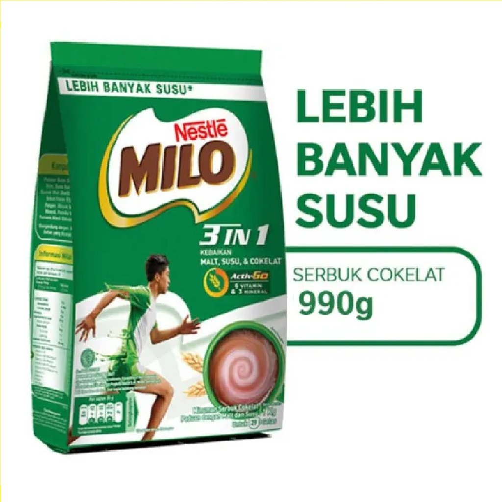 Jual Nestle Milo Susu 3 in 1 Coklat 990 gr - Milo 3 in 1 Cokelat | Shopee Indonesia