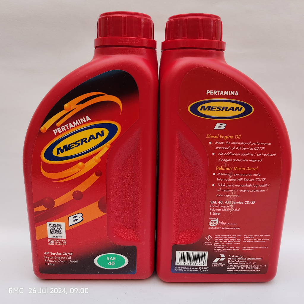 Jual 1 Dus Oli Mesin Diesel Mesran B SAE 40 1Liter Pertamina isi 20 ...