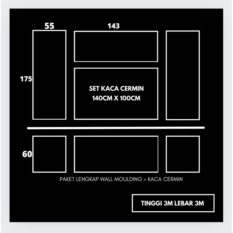 Jual Paket Lengkap Wallmoulding + Kaca Cermin Tinggi 3M Lebar 3M ...