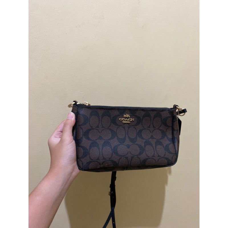 Jual TAS COACH TOP HANDLE POUCH SIGNATURE BLACK SECOND | Shopee Indonesia