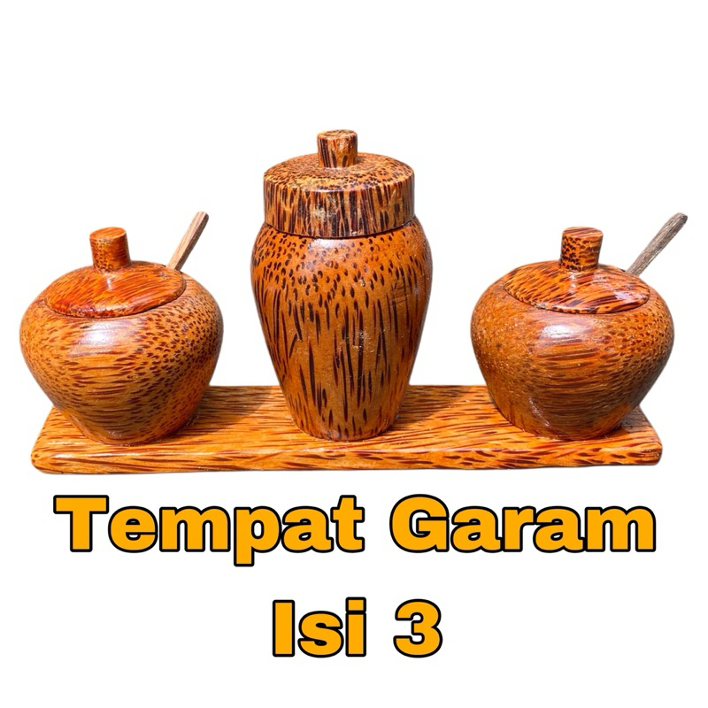 Jual Tempat Garam Merica set isi 3 Gula Kayu Kelapa - Wadah Gula Kayu ...