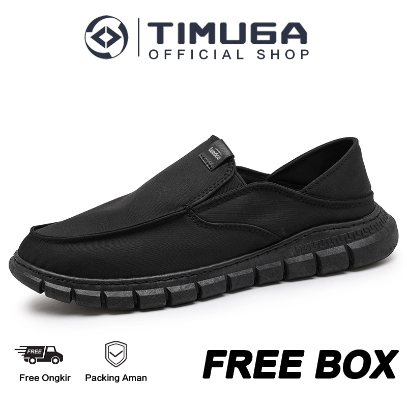 Jual TIMUGA Sepatu Slip On Pria Hitam Polos Sepatu Cowok Kasual Sepatu ...