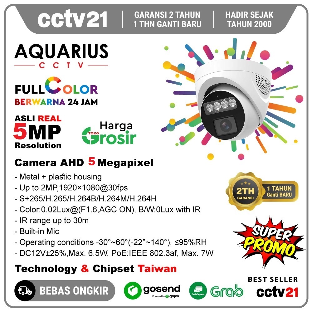 Jual CCTV / CAMERA /5MP ColorVu AQUARIUS Full Color 24Jam Selalu ...