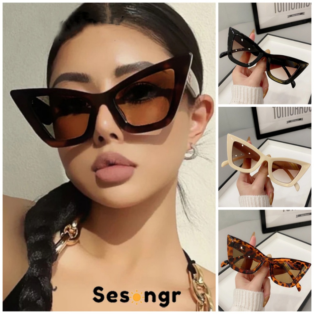 Jual Kacamata Wanita Anti UV Kacamata Hitam Bingkai Besar Cat Eye Kacamata Hitam Retro Mewah ...