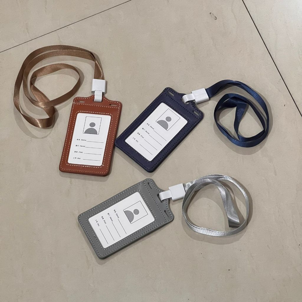 Jual Tempat Id card idcard name tag nametag Kulit 3 kartu | Shopee ...