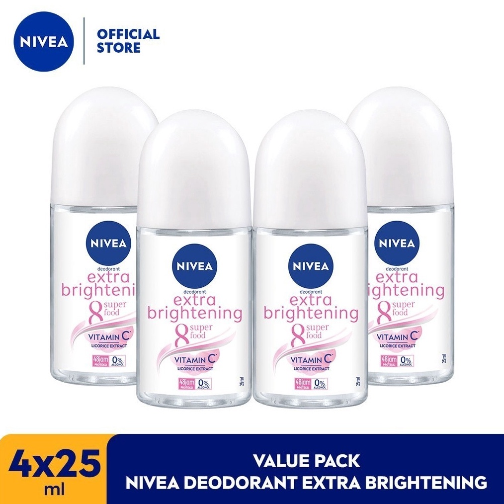 Jual NIVEA Deodorant Extra Whitening RollOn 4x25mL v I5V8 | Shopee ...