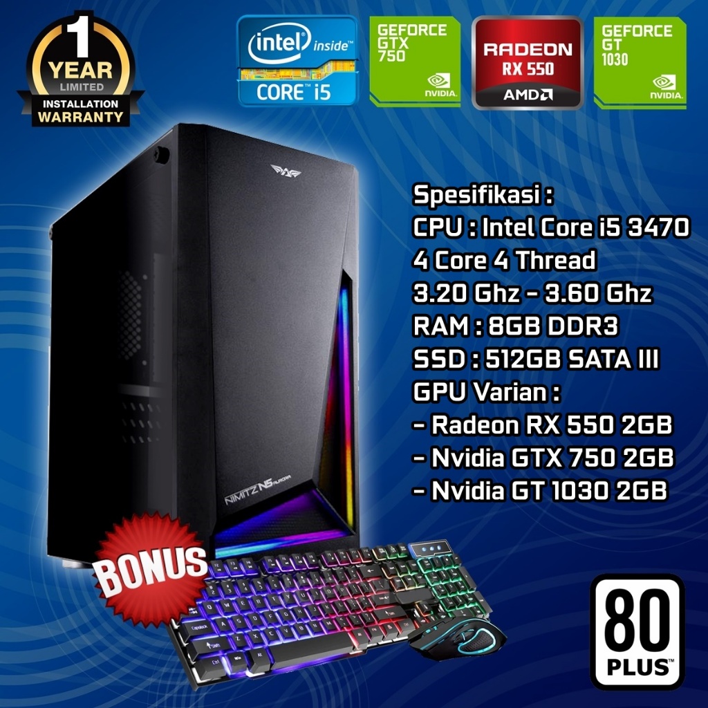 Jual KOMPUTER PC GAMING RAKITAN | Core i5 3470 | RAM 8GB |RX 550 2GB ...