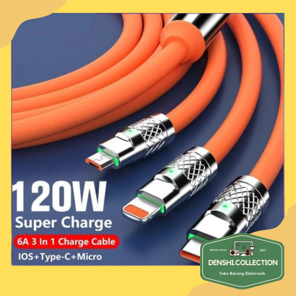 Jual Paduan seng Kabel 3 in 1 Fast Charging 120W 6A USB Untuk Tipe C ...