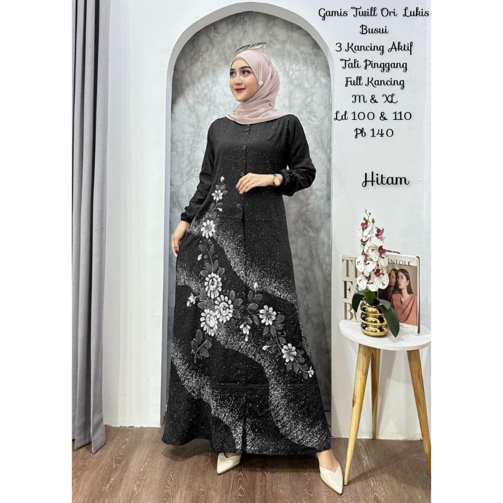 Jual Gamis Twill Ori Full Kancing Motif Lukis Slayer Handmade Gamis ...