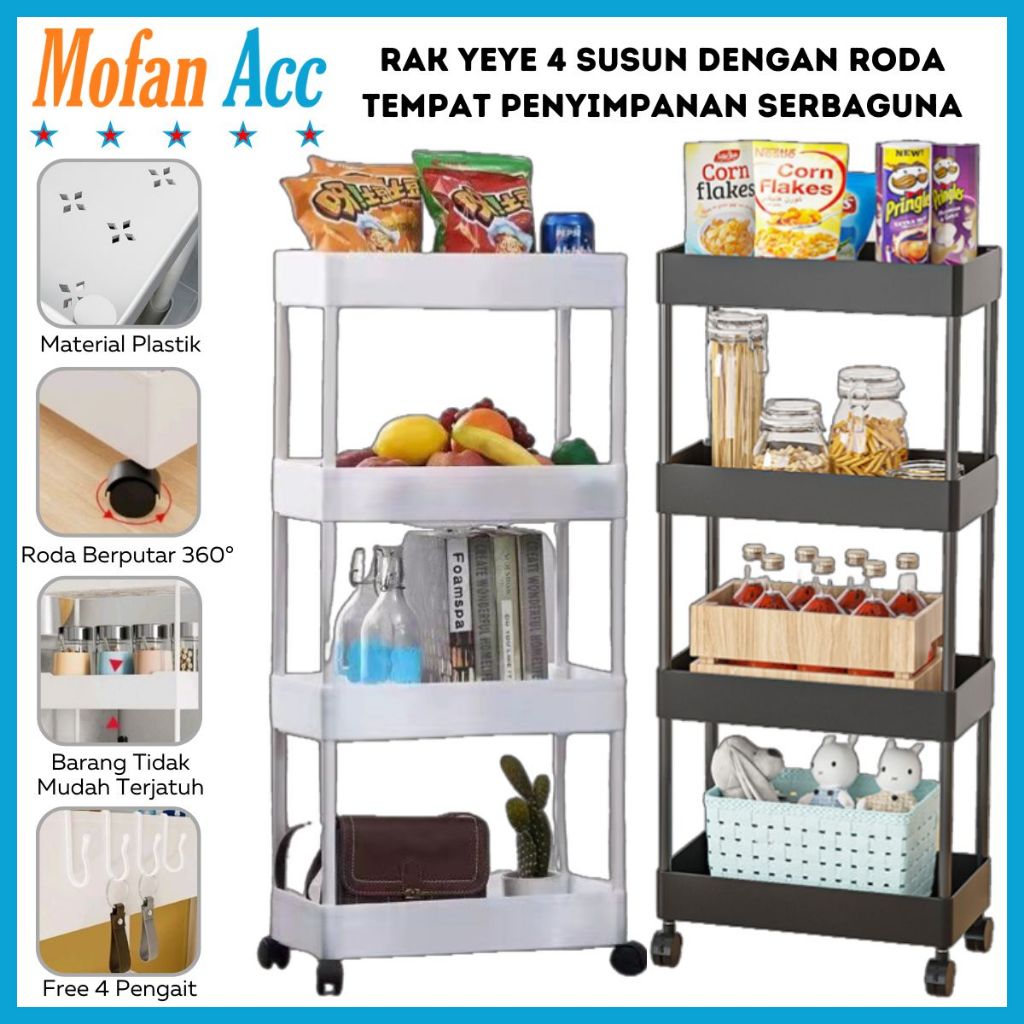 Jual Rak Yeye Serbaguna 4 Susun Dengan Roda 360° / Tempat Penyimpanan ...